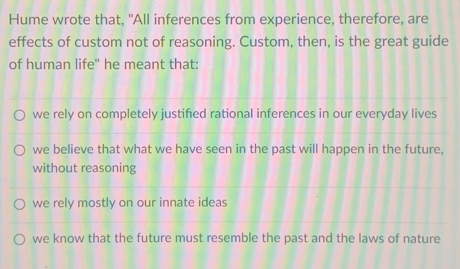 Solved Hume wrote that, "All inferences from experience, | Chegg.com