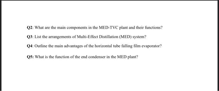 Solved Q2: What are the main components in the MED-TVC plant | Chegg.com
