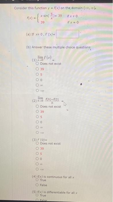 Solved Consider this function y=f(x) on the domain (−∞,∞) | Chegg.com