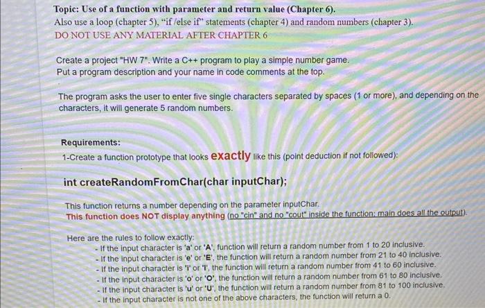 Solved Topic: Use of a function with parameter and return | Chegg.com