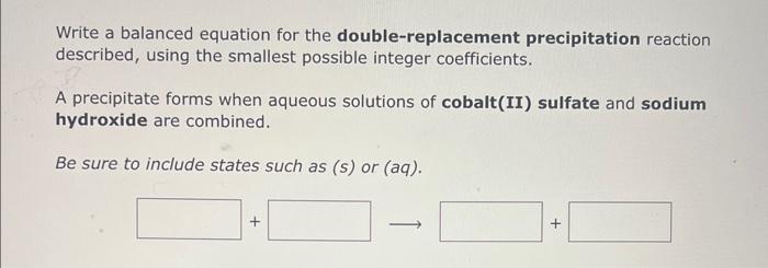 Solved Write a balanced equation for the double-replacement | Chegg.com