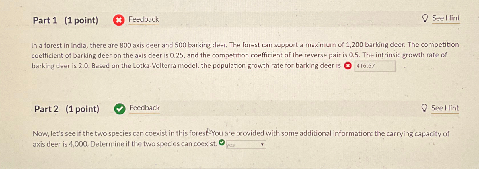 Solved Part 1 (1 ﻿point)FeedbackSee HintIn a forest in | Chegg.com