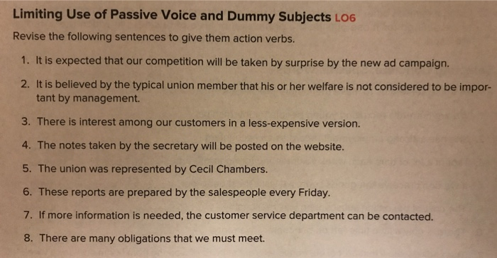 Solved Limiting Use of Passive Voice and Dummy Subjects L06 | Chegg.com
