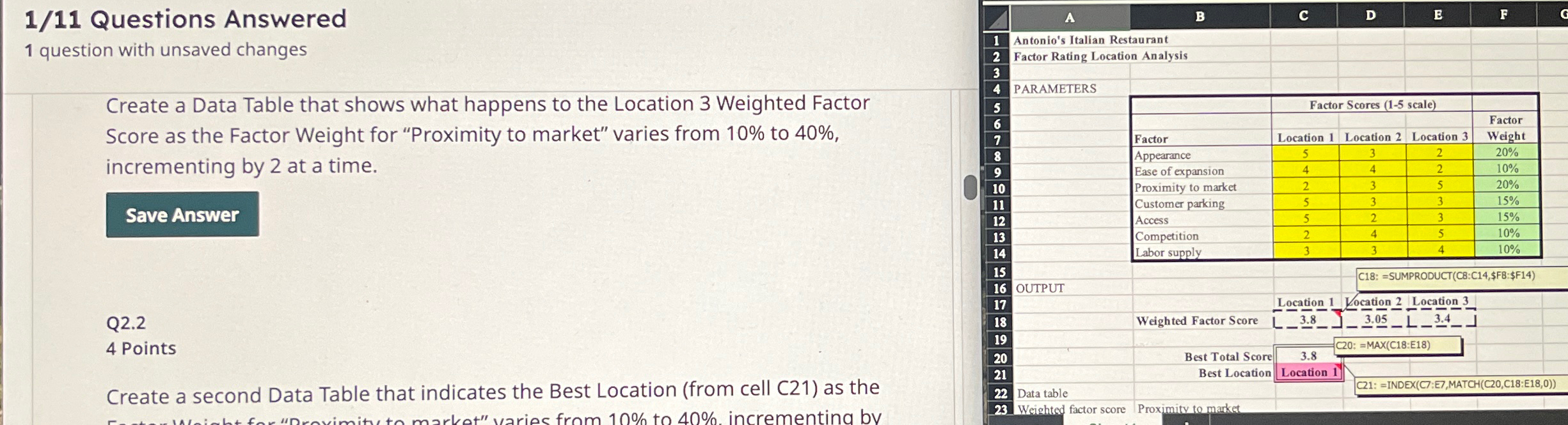 Solved Create a Data Table that shows what happens to the | Chegg.com