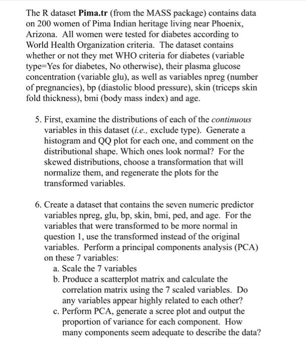 Solved The R dataset Pima.tr (from the MASS package) | Chegg.com