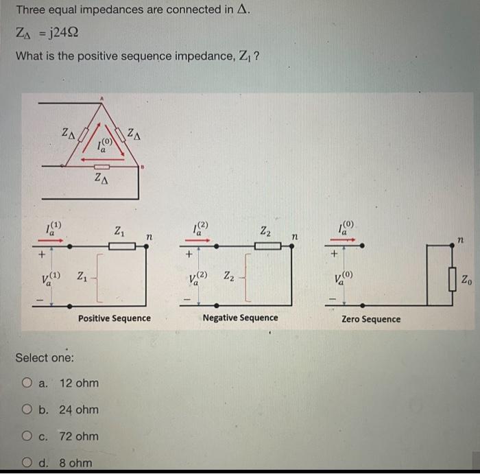 Solved Three equal impedances are connected in Δ. ZΔ=j24Ω | Chegg.com