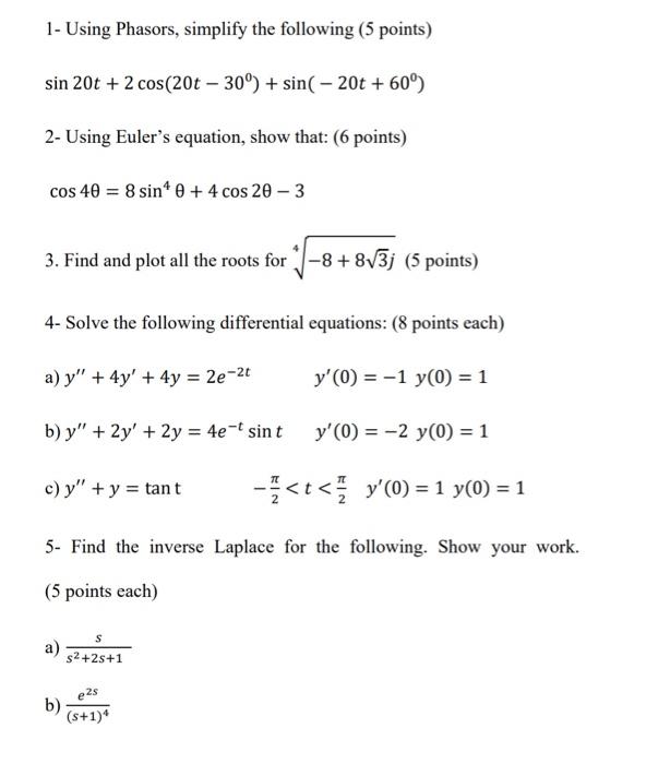 Solved 1- Using Phasors, simplify the following (5 points) | Chegg.com
