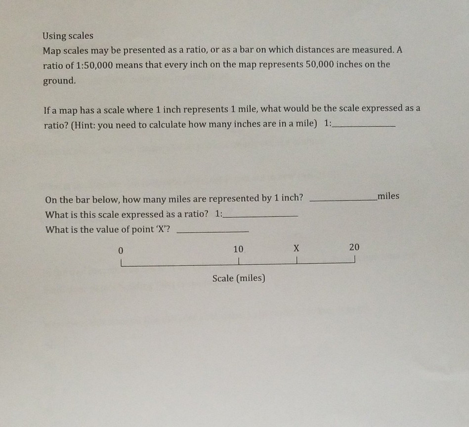 Solved Using scales Map scales may be presented as a ratio, | Chegg.com