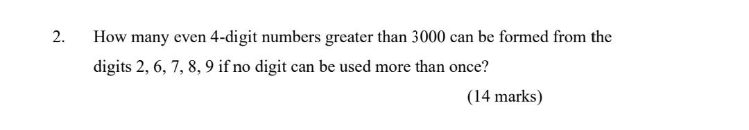 Solved How many even 4-digit numbers greater than 3000 can | Chegg.com