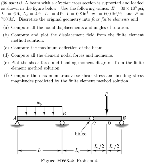 Solved (30 ﻿points). ﻿A beam with a circular cross section | Chegg.com
