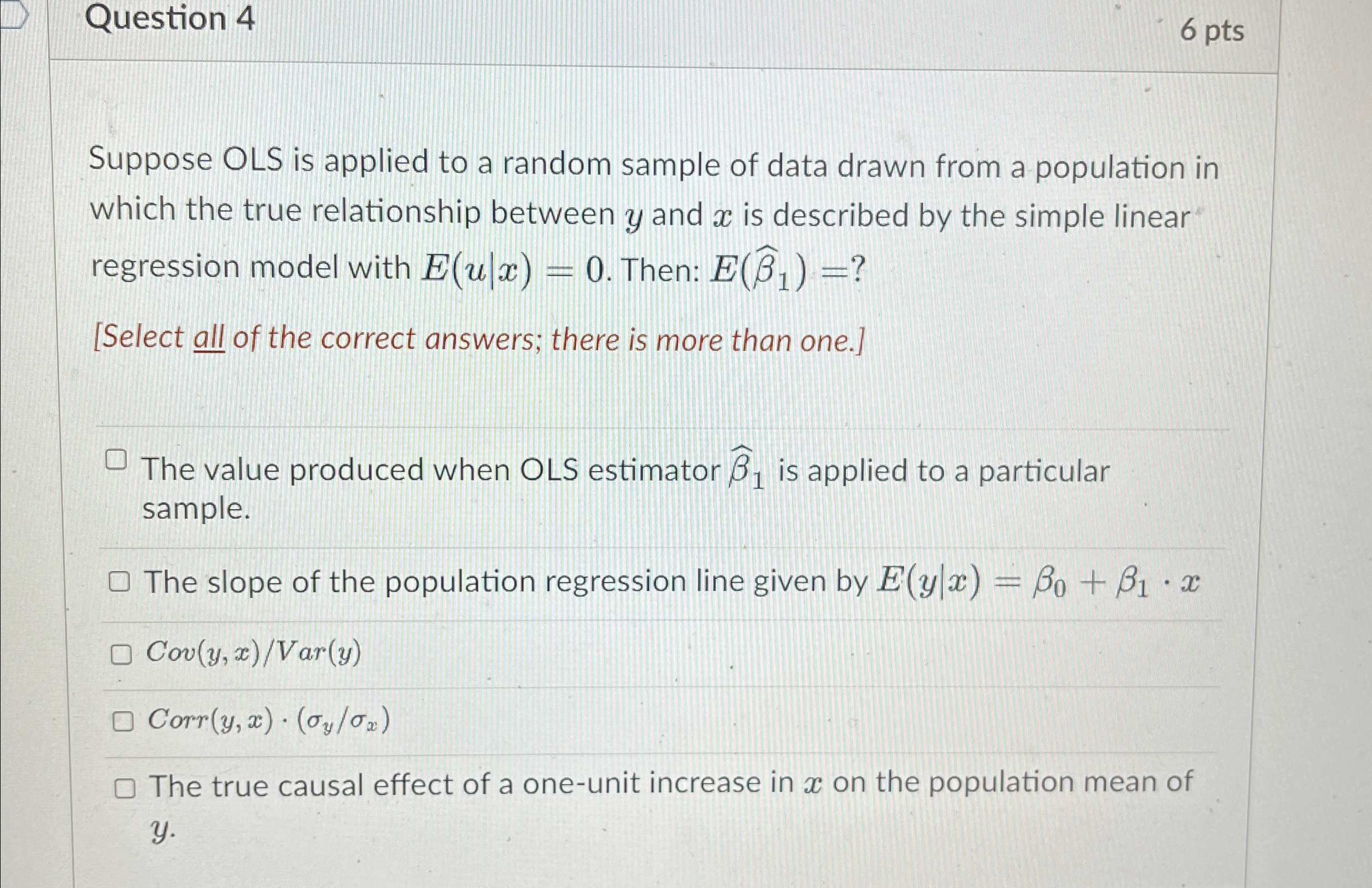 Solved Question 46 ﻿ptsSuppose OLS is applied to a random | Chegg.com