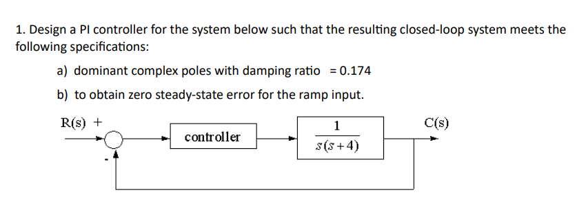 Solved Design a PI controller for the system below such that | Chegg.com