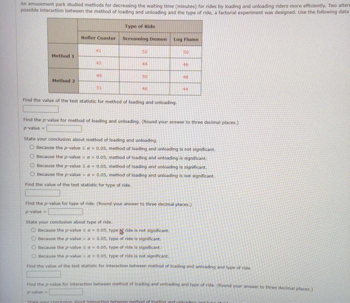 Solved An amusement park studied methods for decreasing the | Chegg.com