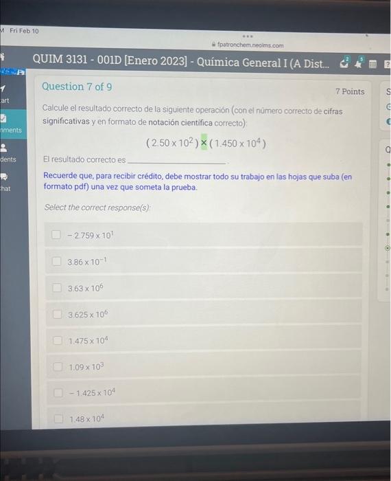 Solved Calcule el resultado correcto de la siguiente | Chegg.com