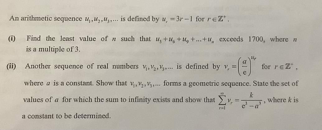 Solved An arithmetic sequence u1,u2,u3,dots is defined by | Chegg.com