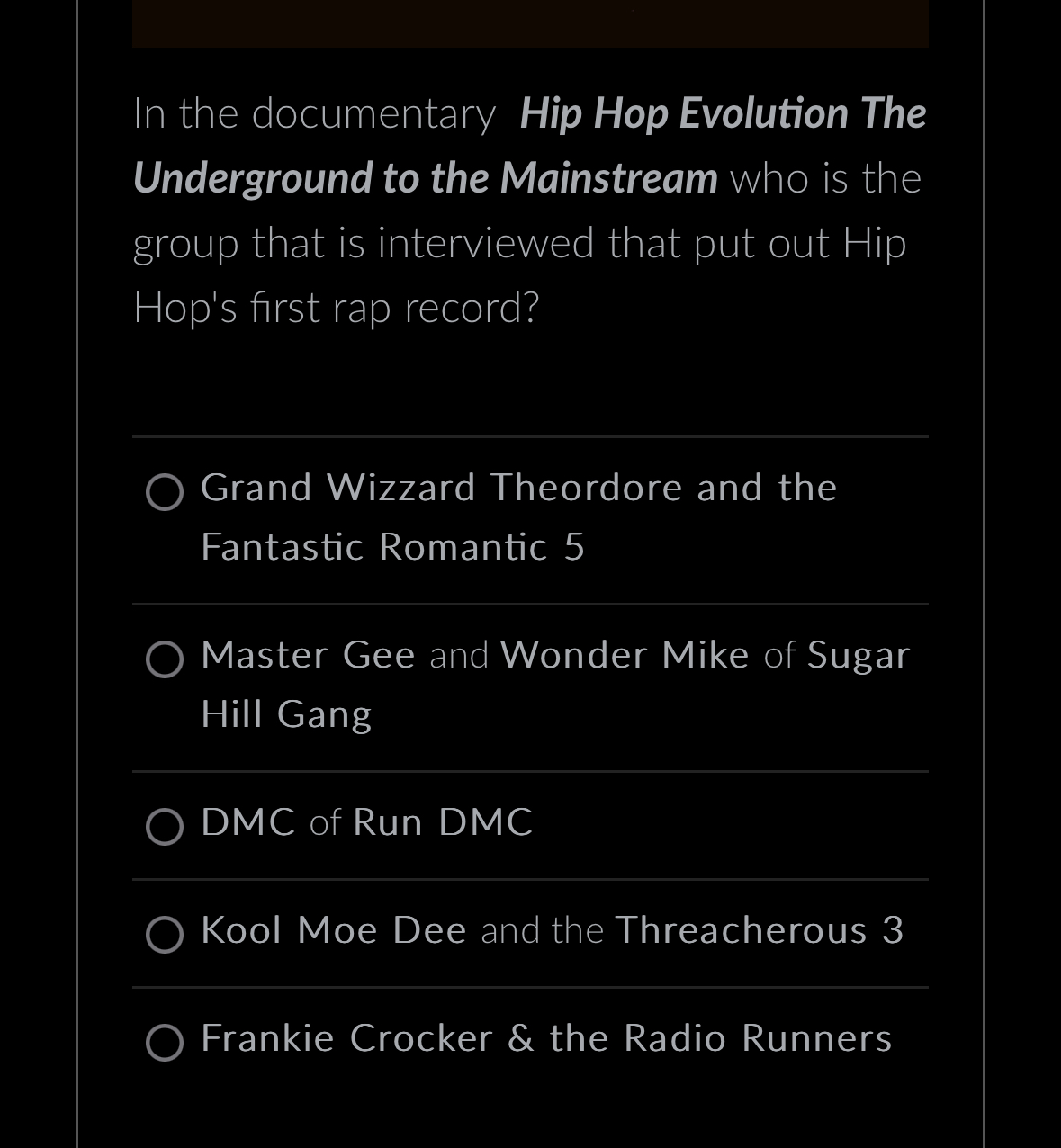 Solved In the documentary Hip Hop Evolution The Underground | Chegg.com