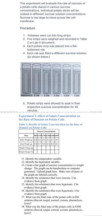 Solved This experiment will evaluate the rate of osmosis of | Chegg.com