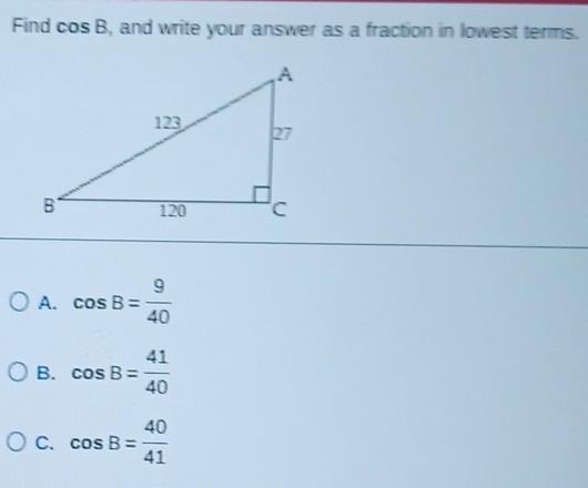 Solved Find cos B, and write your answer as a fraction in | Chegg.com