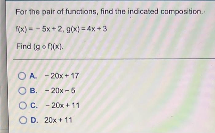Solved For the pair of functions, find the indicated | Chegg.com