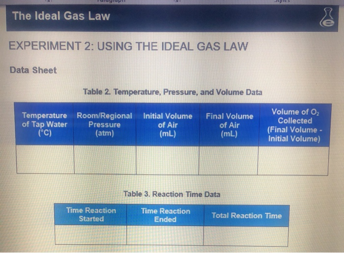 The Ideal Gas Law EXPERIMENT 2: USING THE IDEAL GAS | Chegg.com