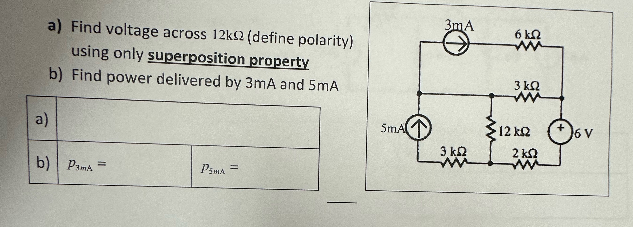 Solved a) ﻿Find voltage across 12kΩ (define polarity) ﻿using | Chegg.com