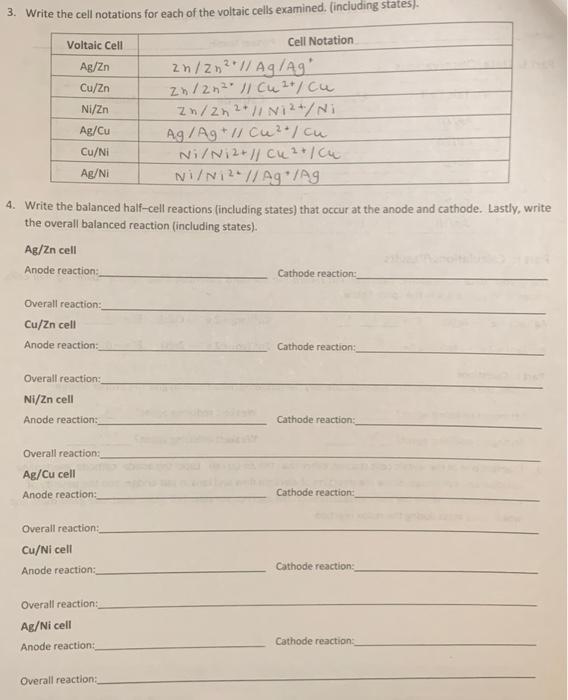 Solved 3. Write the cell notations for each of the voltaic | Chegg.com