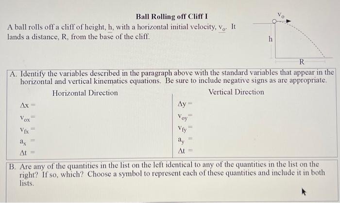 Ball Rolling off Cliff I A ball rolls off a cliff of | Chegg.com