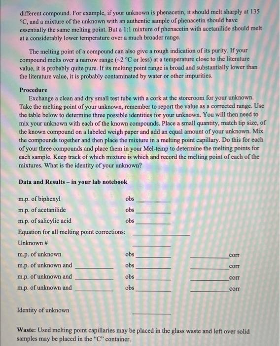 Table 1. Melting points of relevant | Chegg.com