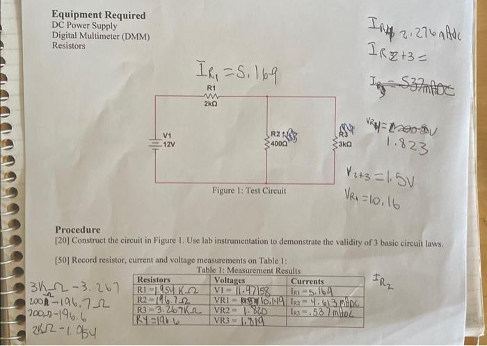 Solved Equipment Required DC Power Supply Digital Multimeter | Chegg.com