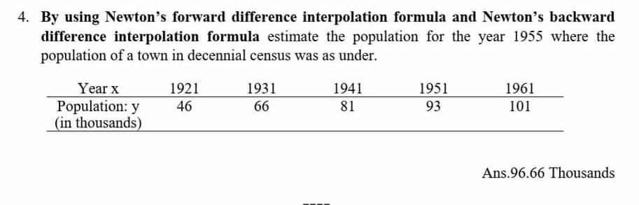 Solved 4. By using Newton's forward difference interpolation | Chegg.com