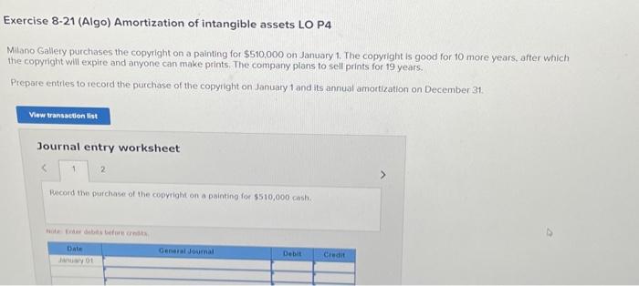 Solved Exercise 8-21 (Algo) Amortization of intangible | Chegg.com