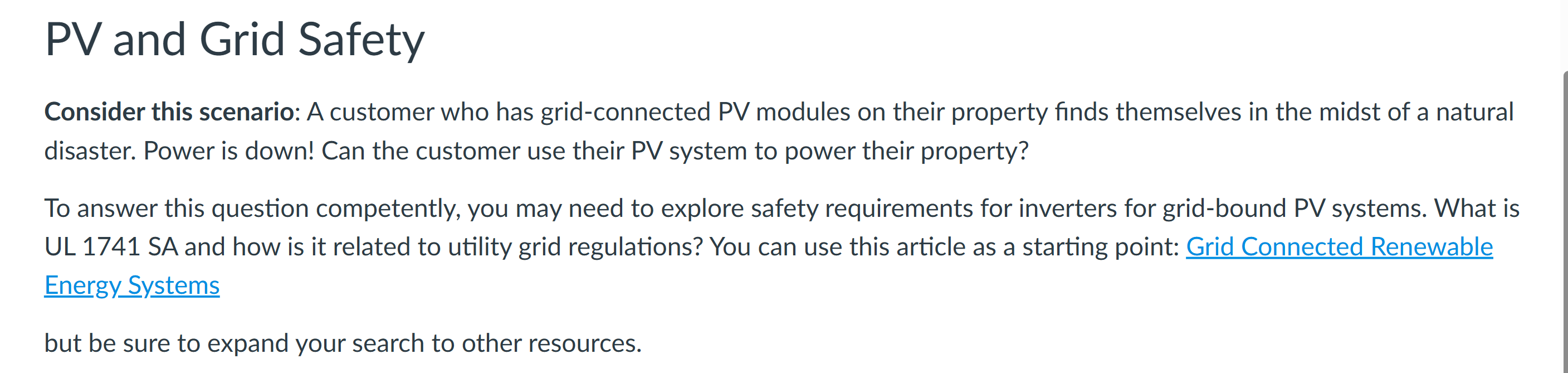 Solved screenPV and Grid SafetyConsider this scenario: A | Chegg.com
