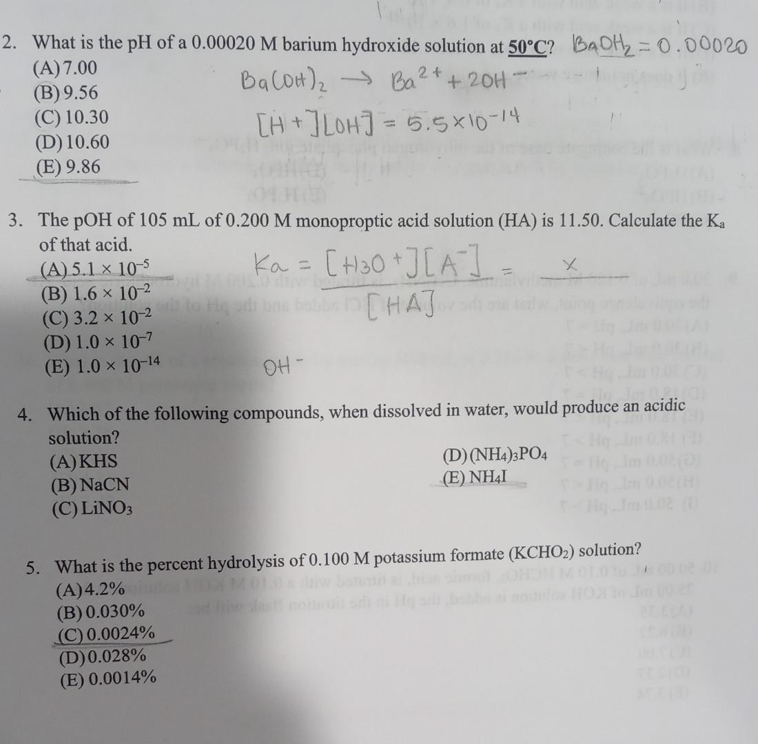 Solved 2. What is the pH of a 0.00020 M barium hydroxide | Chegg.com