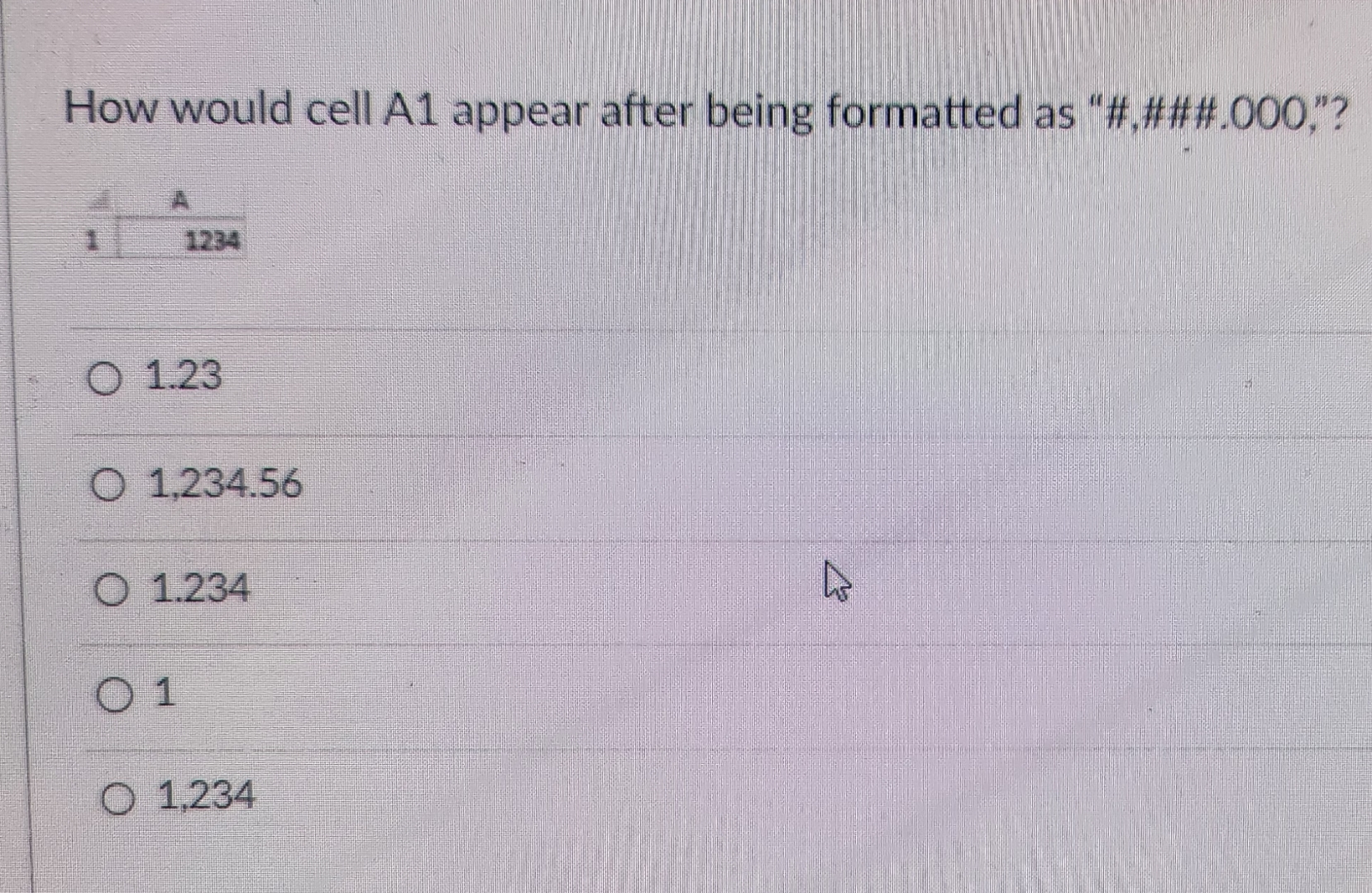 Solved How would cell A1 ﻿appear after being formatted as | Chegg.com