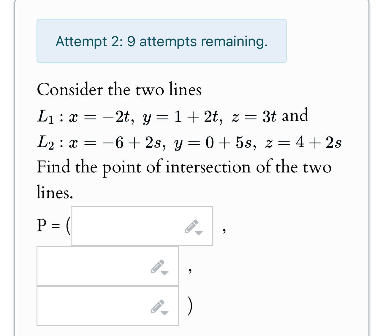 Solved Attempt 2: 9 ﻿attempts remaining.Consider the two | Chegg.com