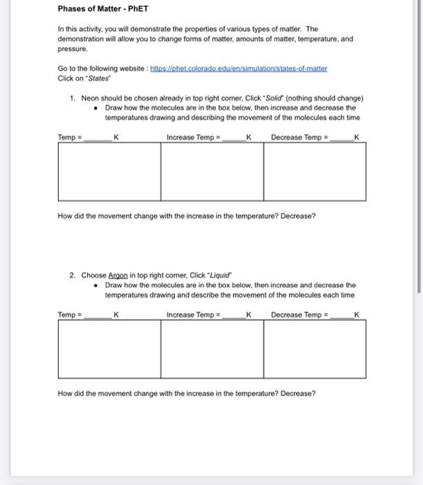 Phases of Matter - PhET In this activity, you will | Chegg.com