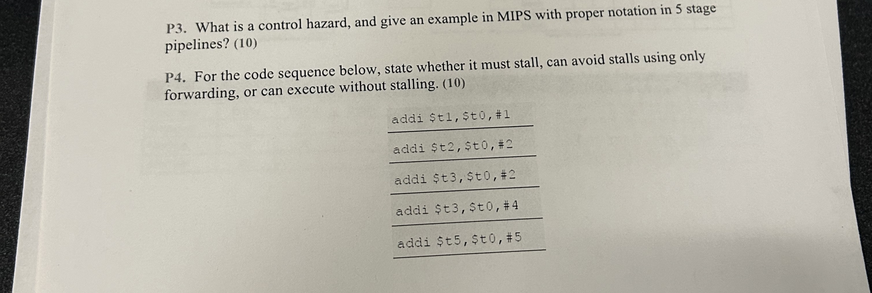 Solved P3. ﻿What is a control hazard, and give an example in | Chegg.com