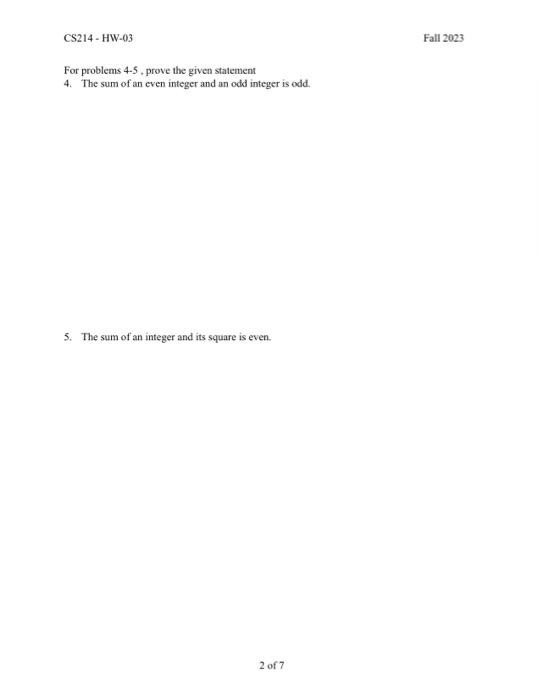 Solved For problems 4-5, prove the given statement 4. The | Chegg.com
