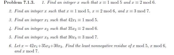 Solved Problem 7.1.3. 1. ﻿Find an integer x ﻿such that | Chegg.com