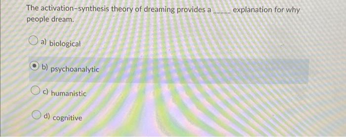 Solved The activation-synthesis theory of dreaming provides | Chegg.com