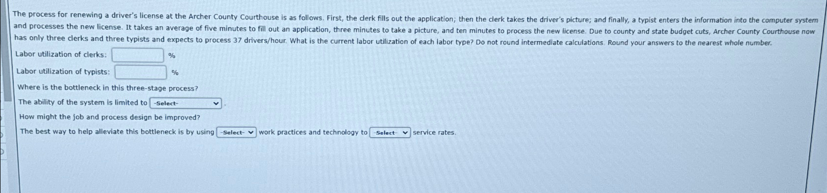 Solved Labor utilization of clerks: %Labor utilization of | Chegg.com