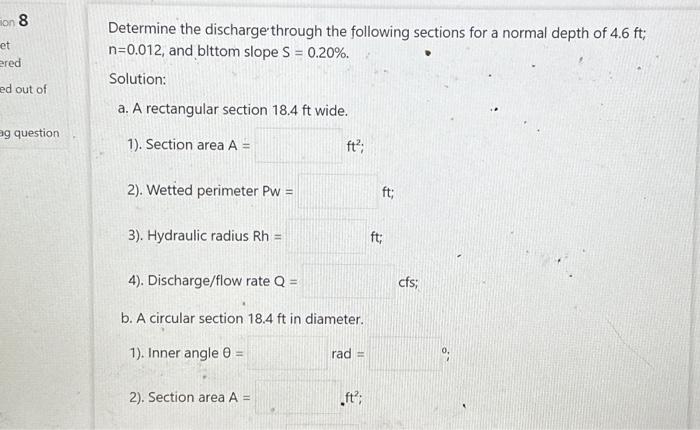 Determine the discharge through the following | Chegg.com