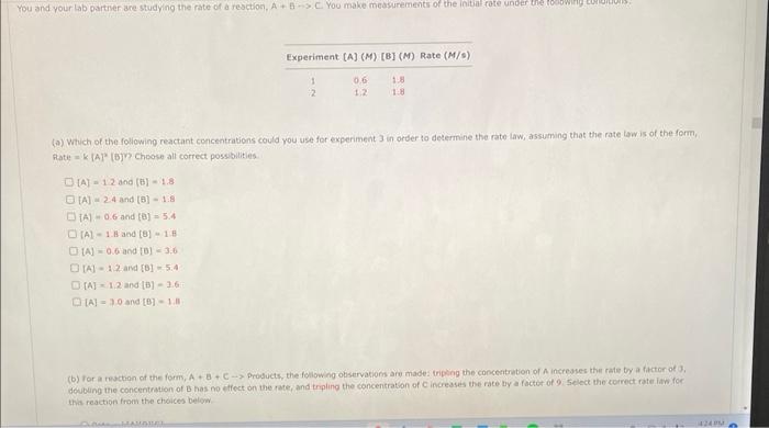 Solved (a) Which of the following reactant concentrations | Chegg.com