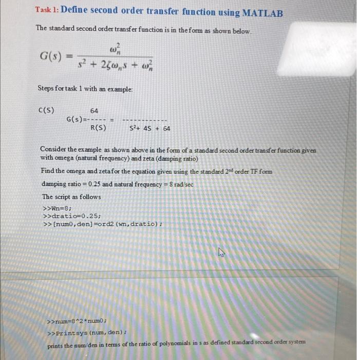 Solved C(S)…(S)502s2+15s+50Task 1: Define second order | Chegg.com