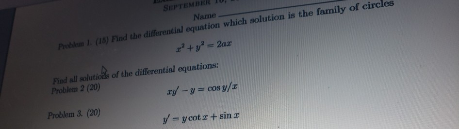 Solved find the differential equation which solution is the | Chegg.com