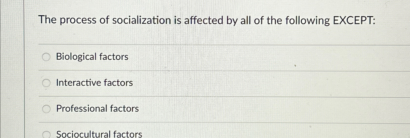 Solved The process of socialization is affected by all of | Chegg.com