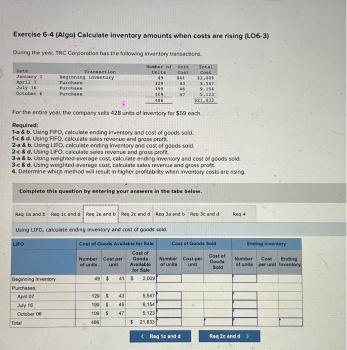 Solved Exercise 6-4 (Algo) Calculate inventory amounts when | Chegg.com