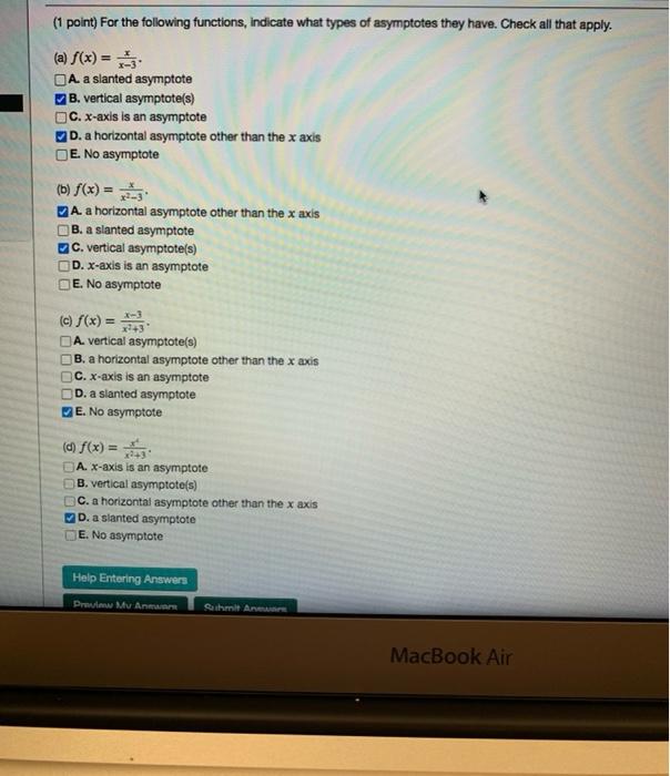Solved (1 point) For the following functions, indicate what | Chegg.com