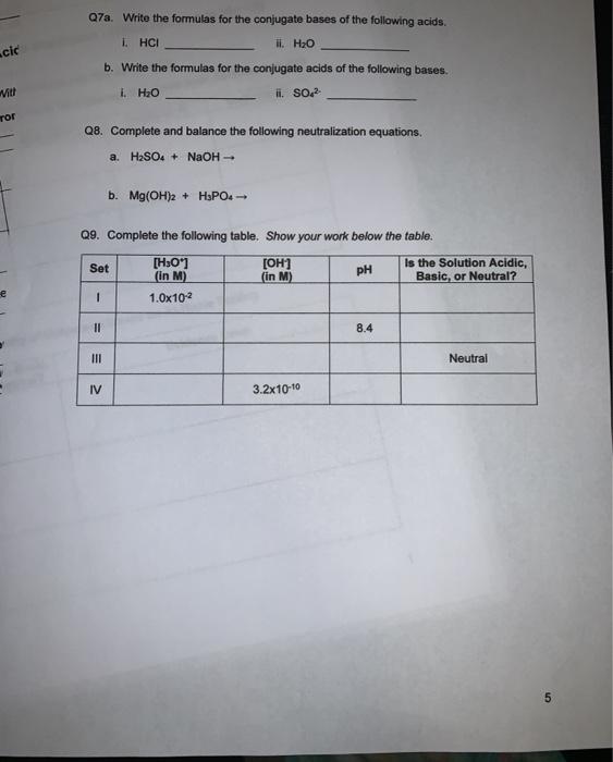 Solved cic Q7a. Write the formulas for the conjugate bases | Chegg.com