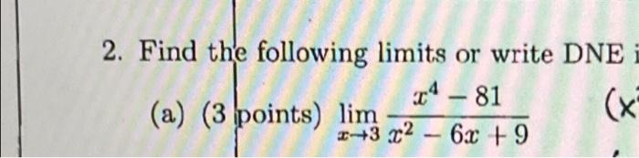 Solved 2. Find the following limits or write DNE (a) (3 | Chegg.com